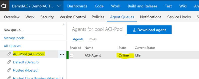 How to create a custom VSTS agent on Azure ACI with Terraform